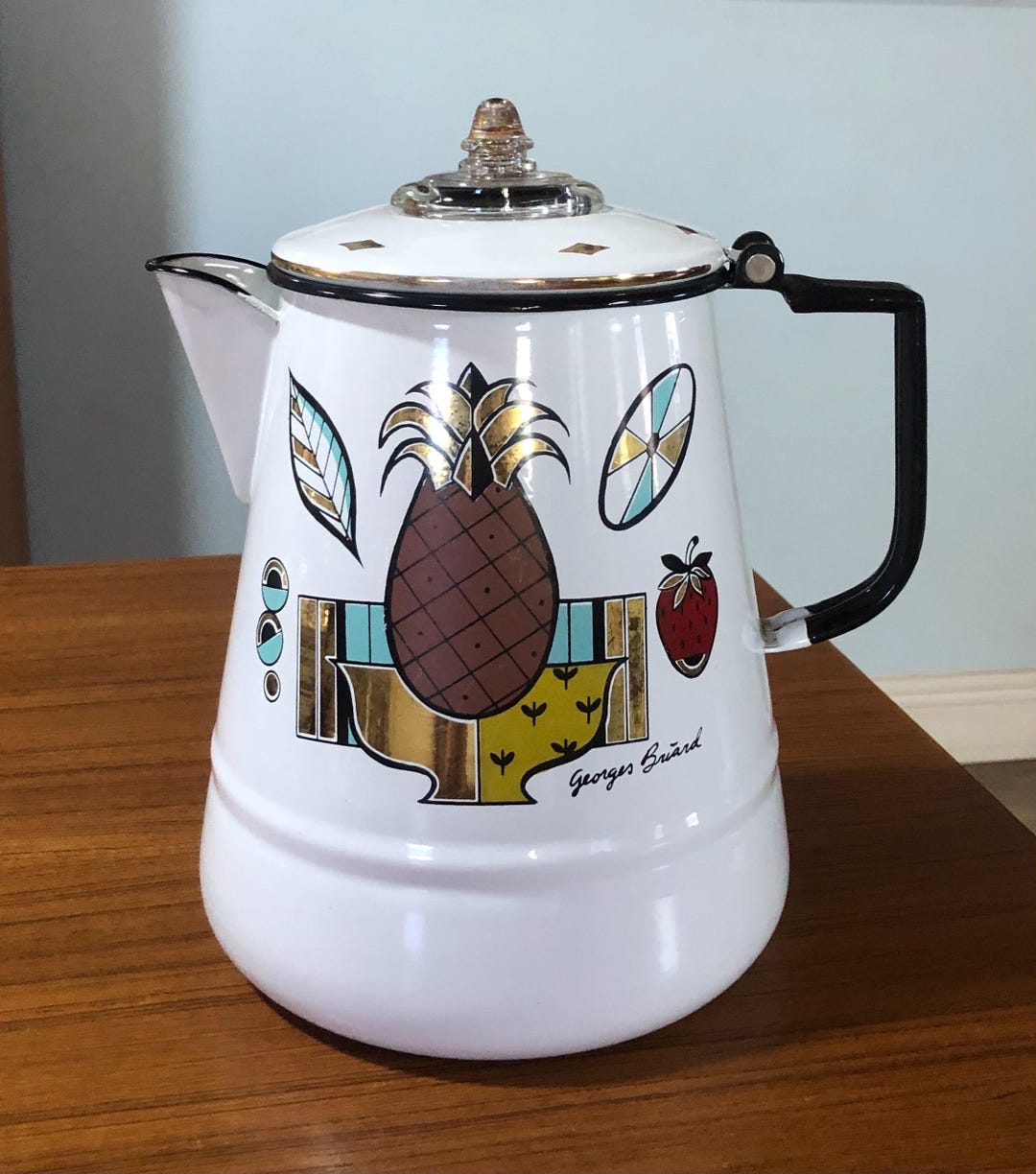 Georges Briard Mid Century Coffee Maker Percolator Pot Enamelware ...