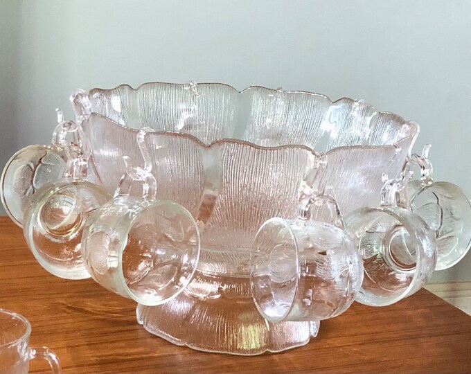 Vintage Punch Bowl Set 'arcoroc Fleur' France Embossed Flower Design ...