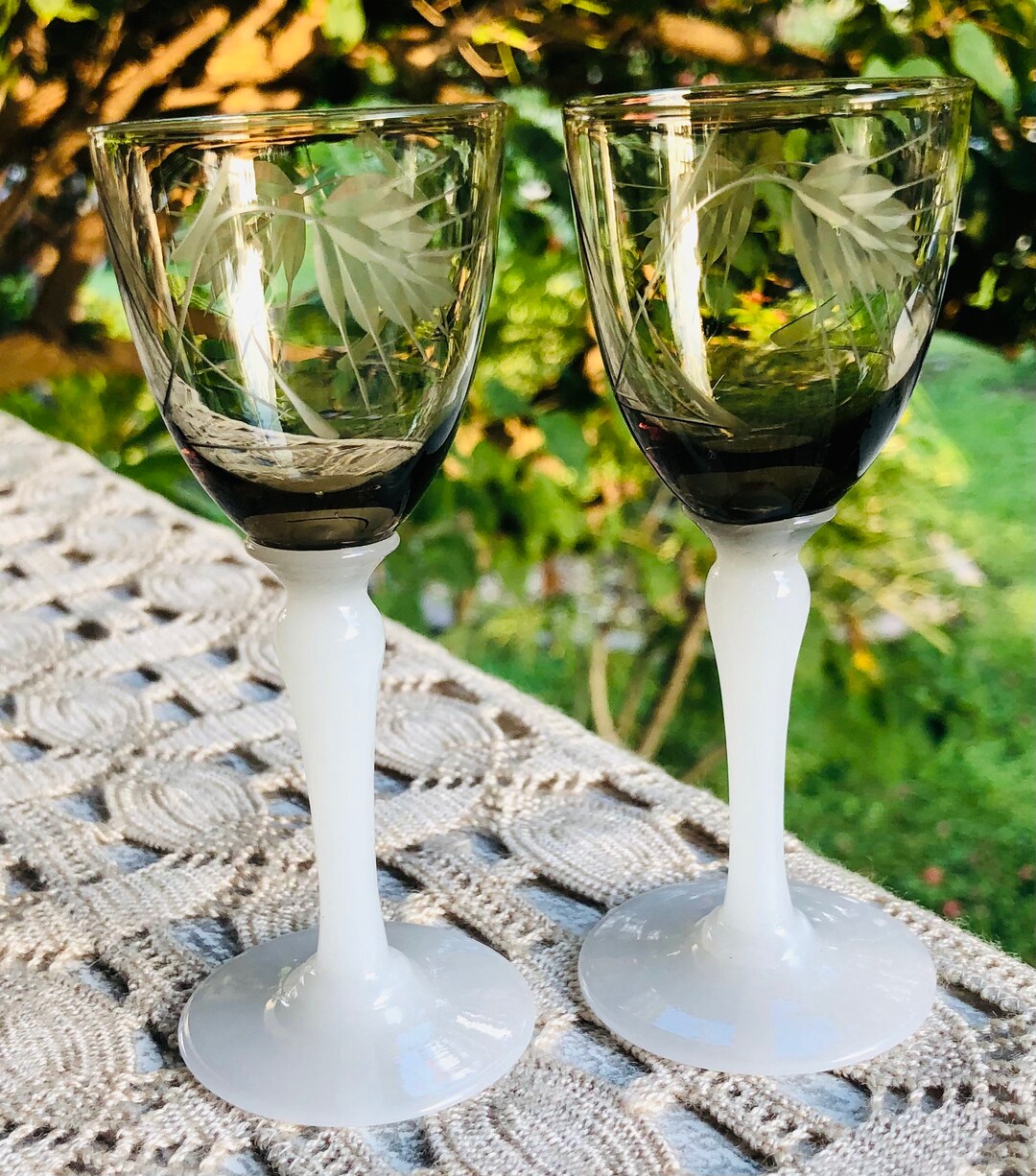 H.C. Fry Etched Smoky Wheat Liqueur Cordial Barware Glasses - Etsy