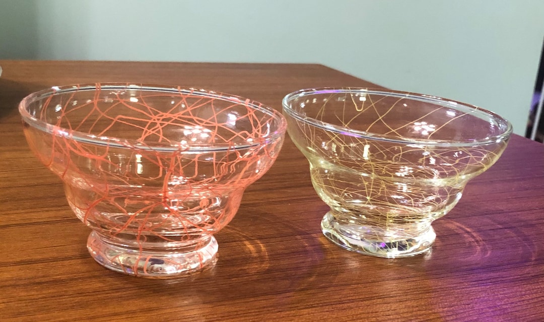 Drizzle Splatterware Spaghetti String Anchor Hocking Glass Dessert ...