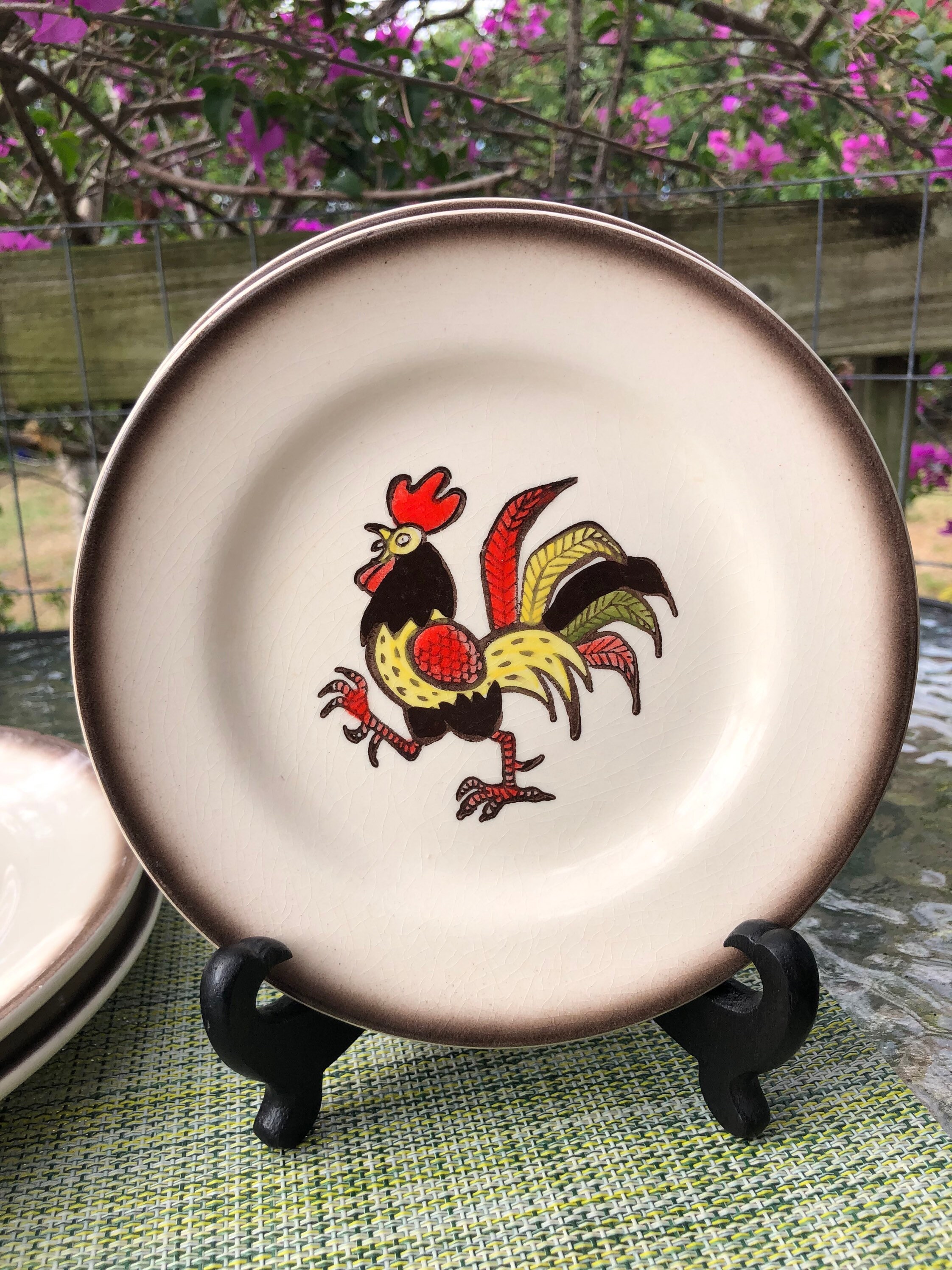 Farmhouse Country Poppytrail Red Rooster Hand Painted Pattern Metlox ...