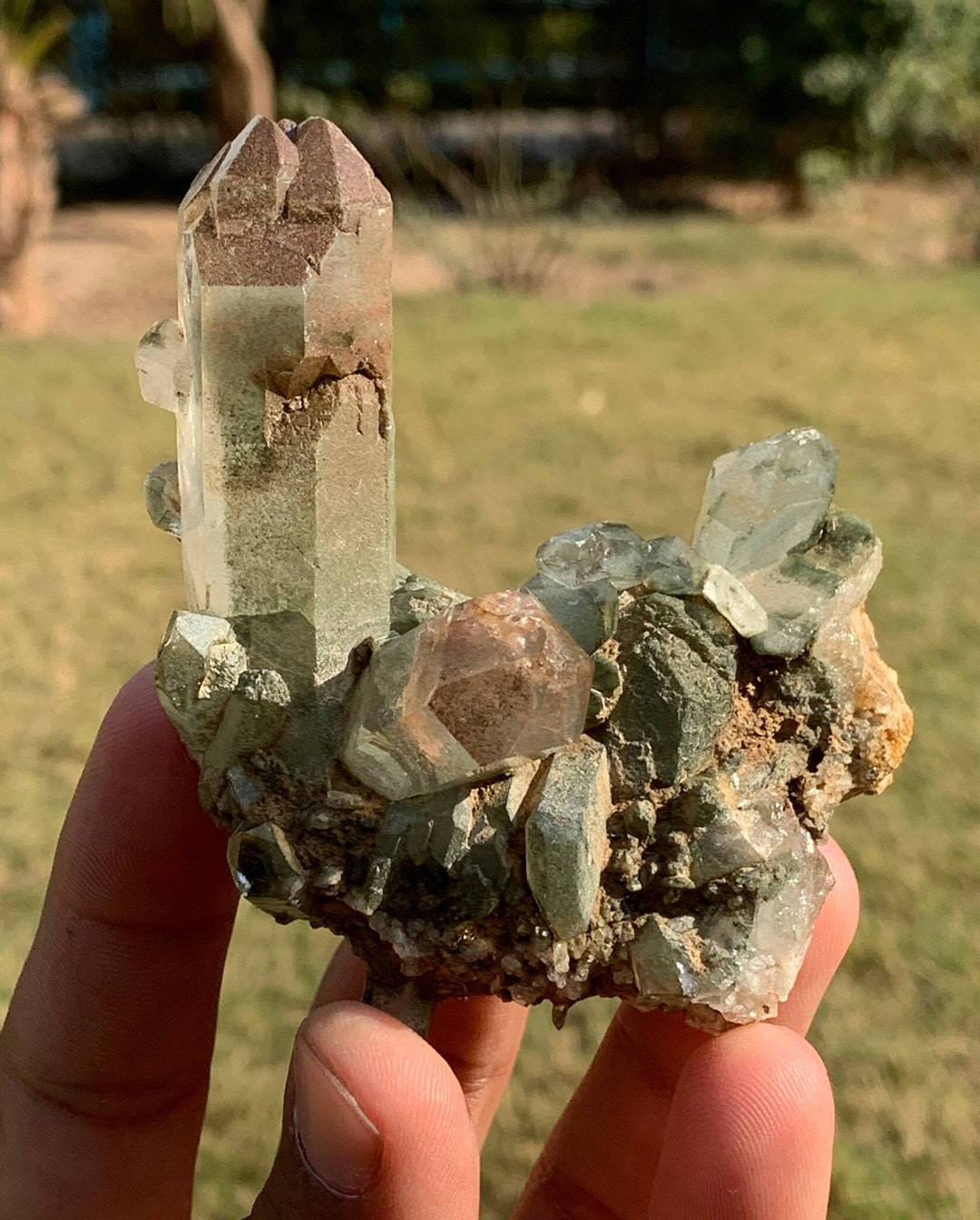 Chlorine Quartz Crystals Cluster With Chlorite & Red Haematoid - Etsy