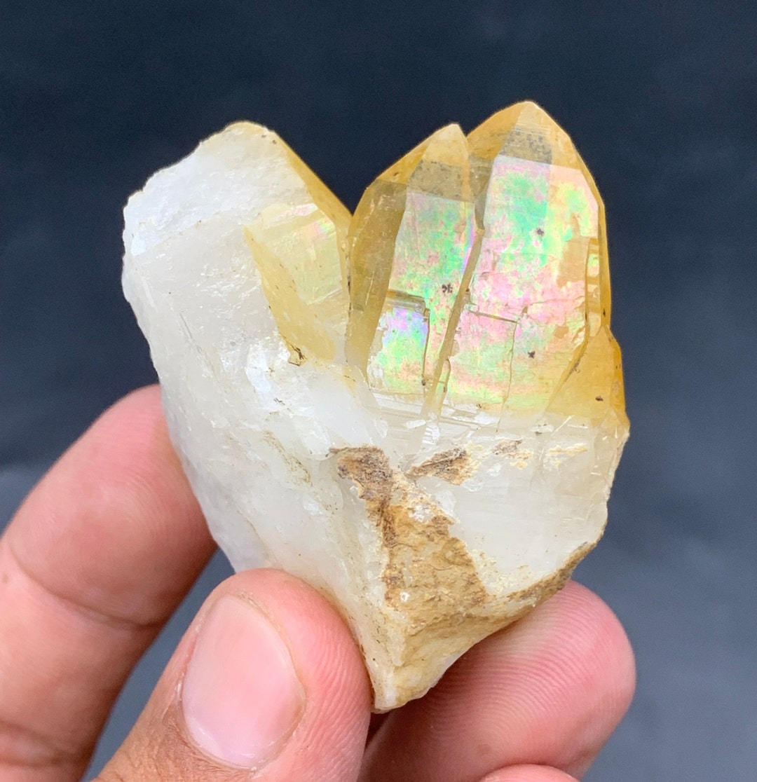 Rare Iridescent / Rainbow on Surface of Quartz Crystals Cluster From ...
