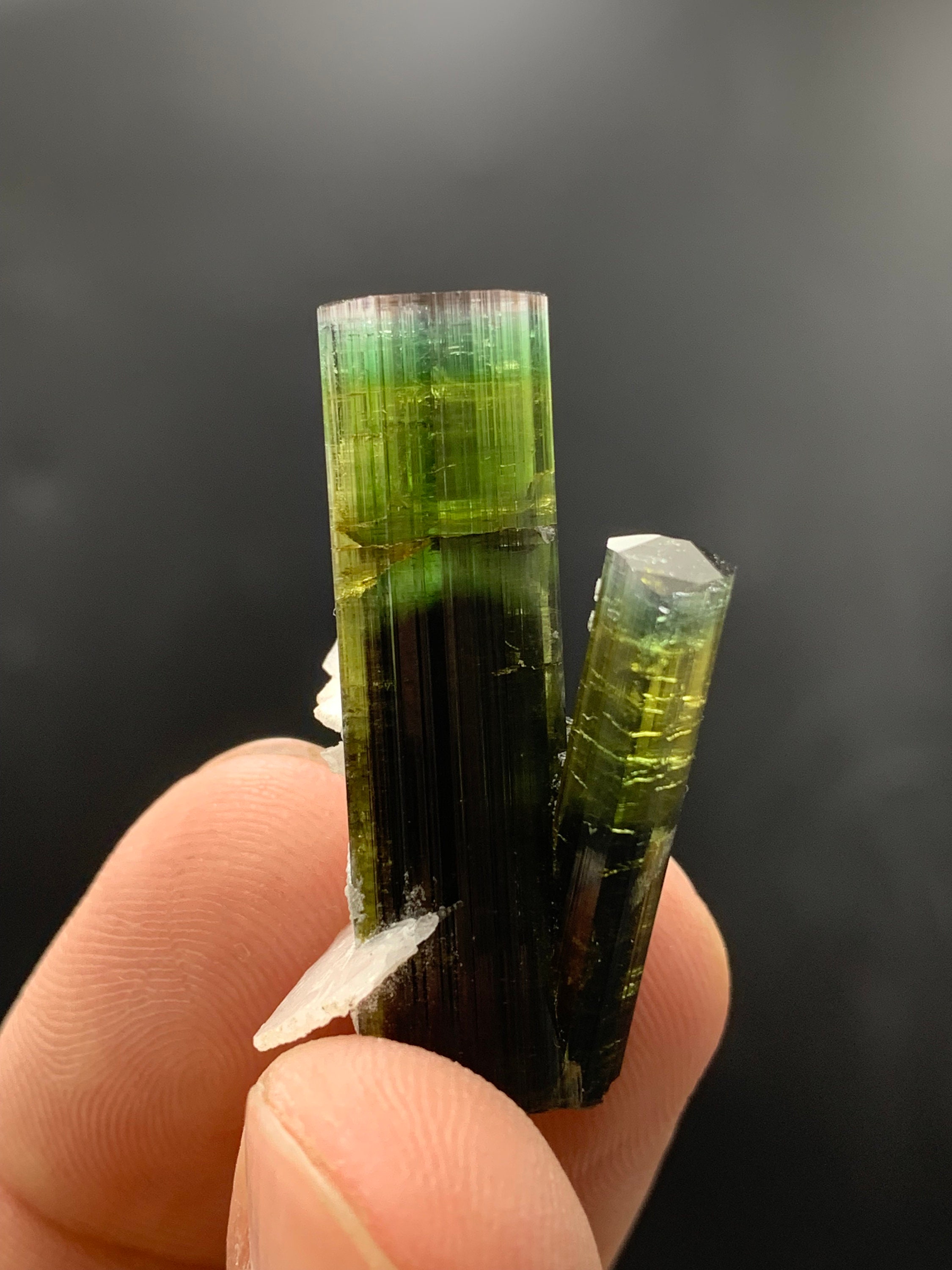 Tri-color Pink / Green & Black Tourmaline Terminated Crystal With Sharp ...