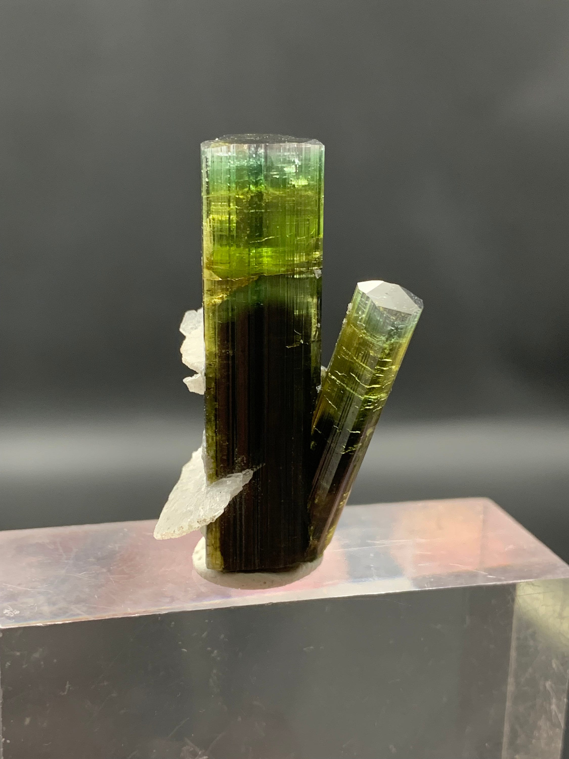 Tri-color Pink / Green & Black Tourmaline Terminated Crystal With Sharp ...