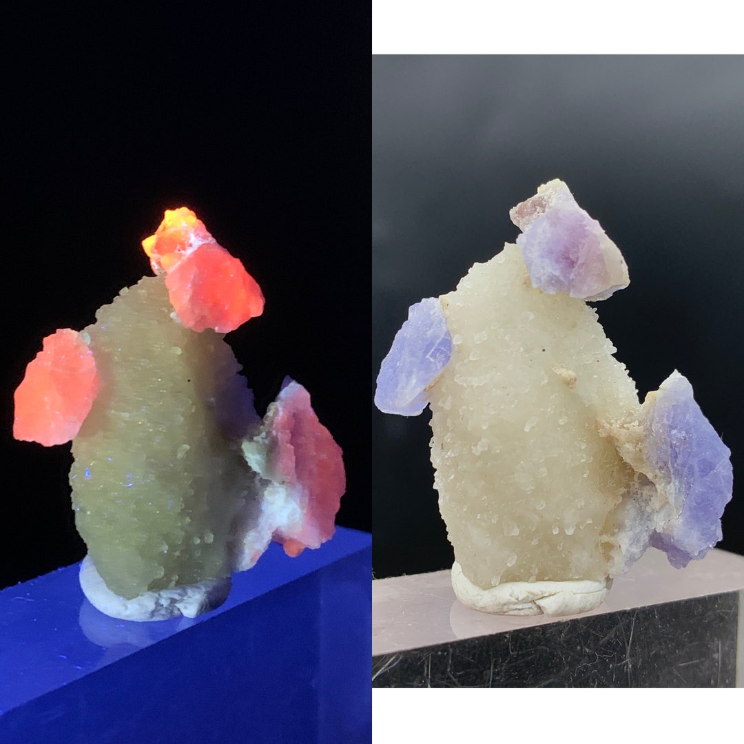 Extremely Rare Pink / Purple Hackmanite Crystals Sitting on Calcite ...