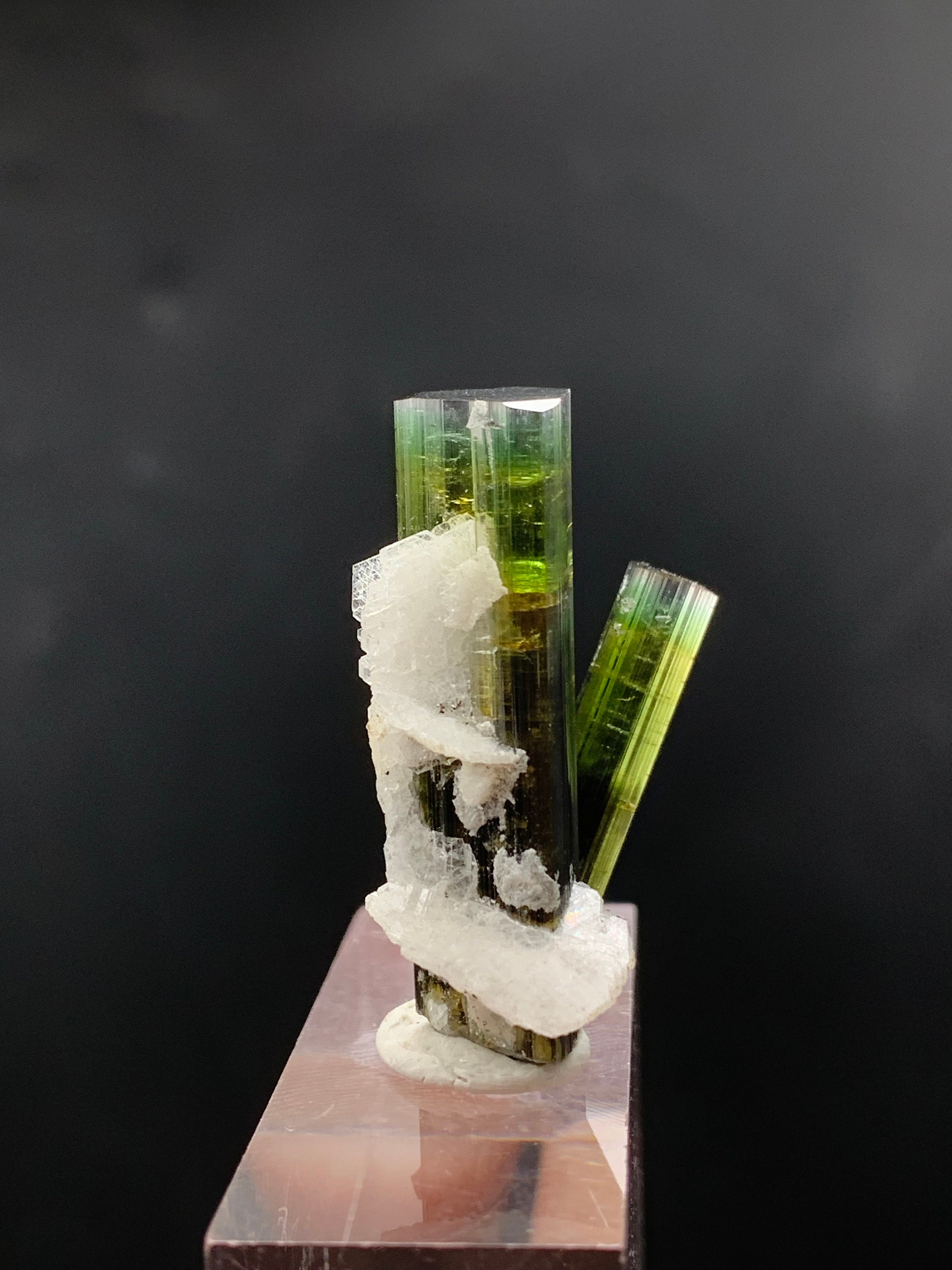 Tri-color Pink / Green & Black Tourmaline Terminated Crystal With Sharp ...