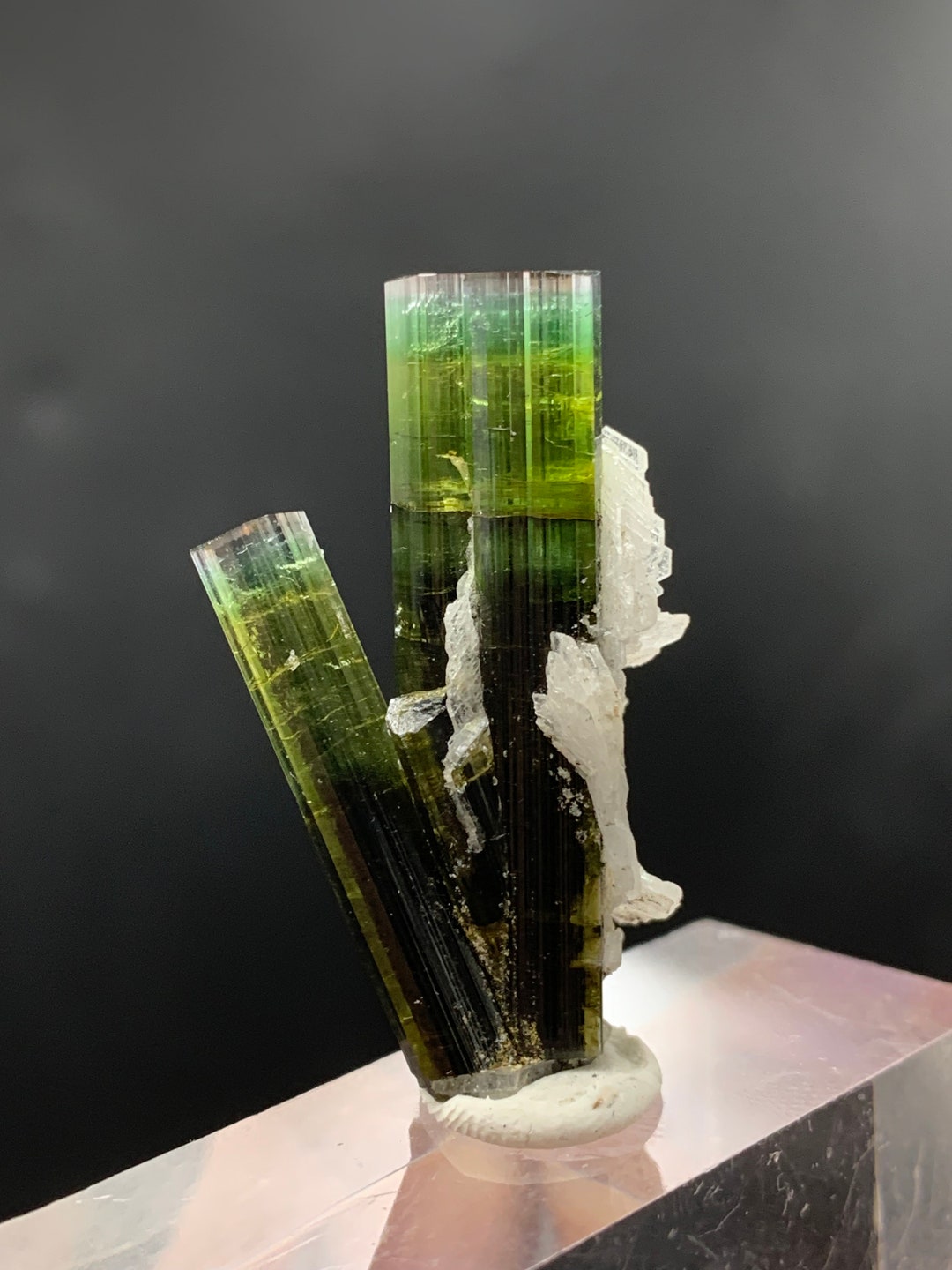 Tri-color Pink / Green & Black Tourmaline Terminated Crystal With Sharp ...