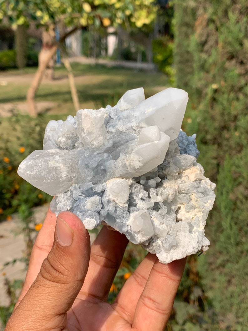 Blue Quartz & Milky Quartz Crystal Cluster, Afghanistan - Etsy