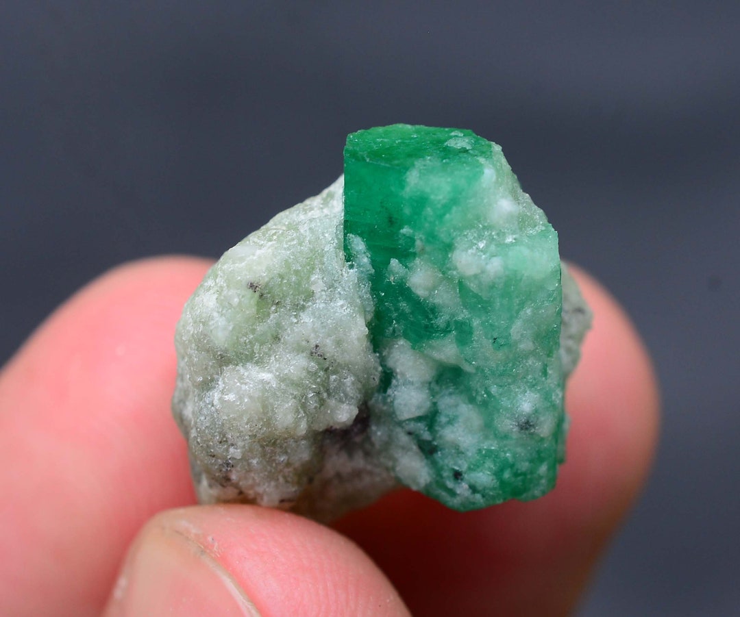 Double Terminated Green Emerald Crystal on Calcite, Swat Valley ...