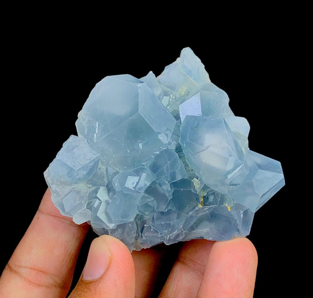 Rich Blue Celestine Crystals Having Wet-lustre With Dogtooth Calcite ...