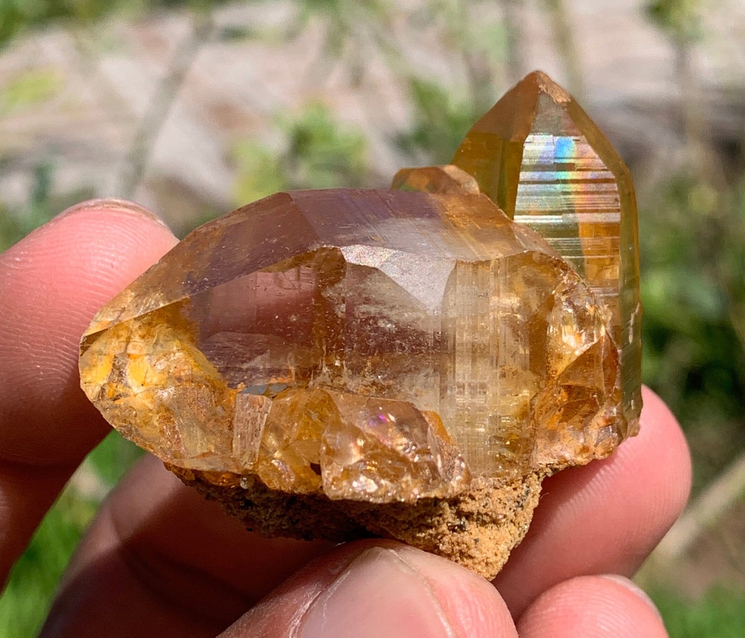 Rare Iridescent Hashupi Quartz Crystals Cluster With Iron & Rainbow ...