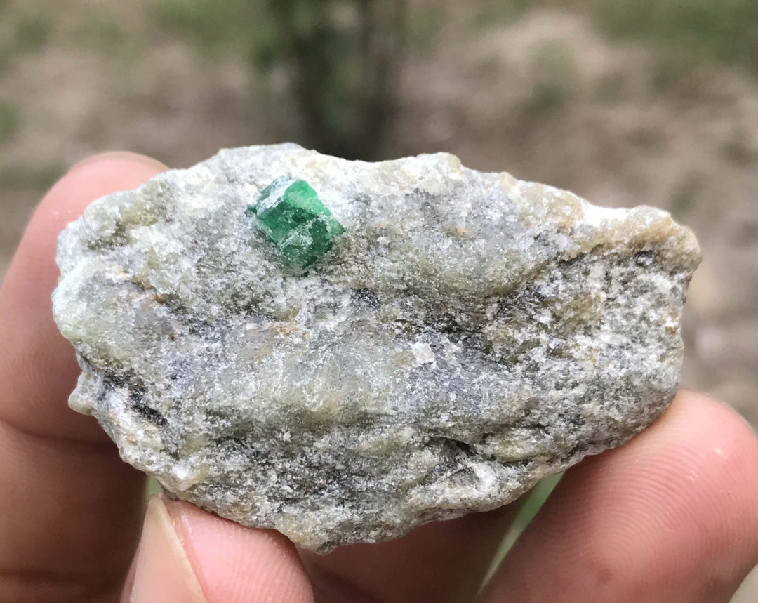 Double Terminated Green Emerald Crystal Sitting on Mother-rock Specimen ...