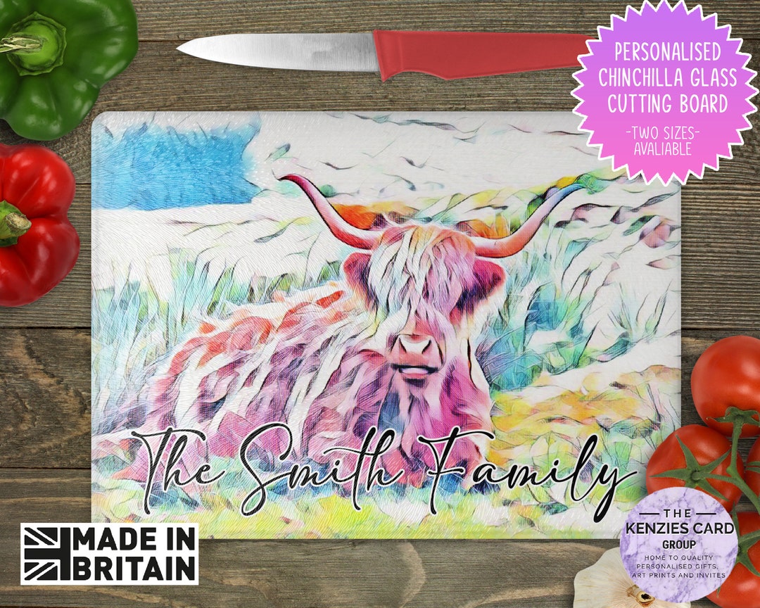 Personalised Highland Cow Chopping Board, Cow Glass Chopping Board ...