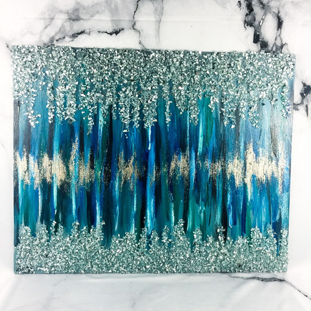 Abstract Painting Canvas Turquoise, Oil Painting on Canvas, Crushed ...