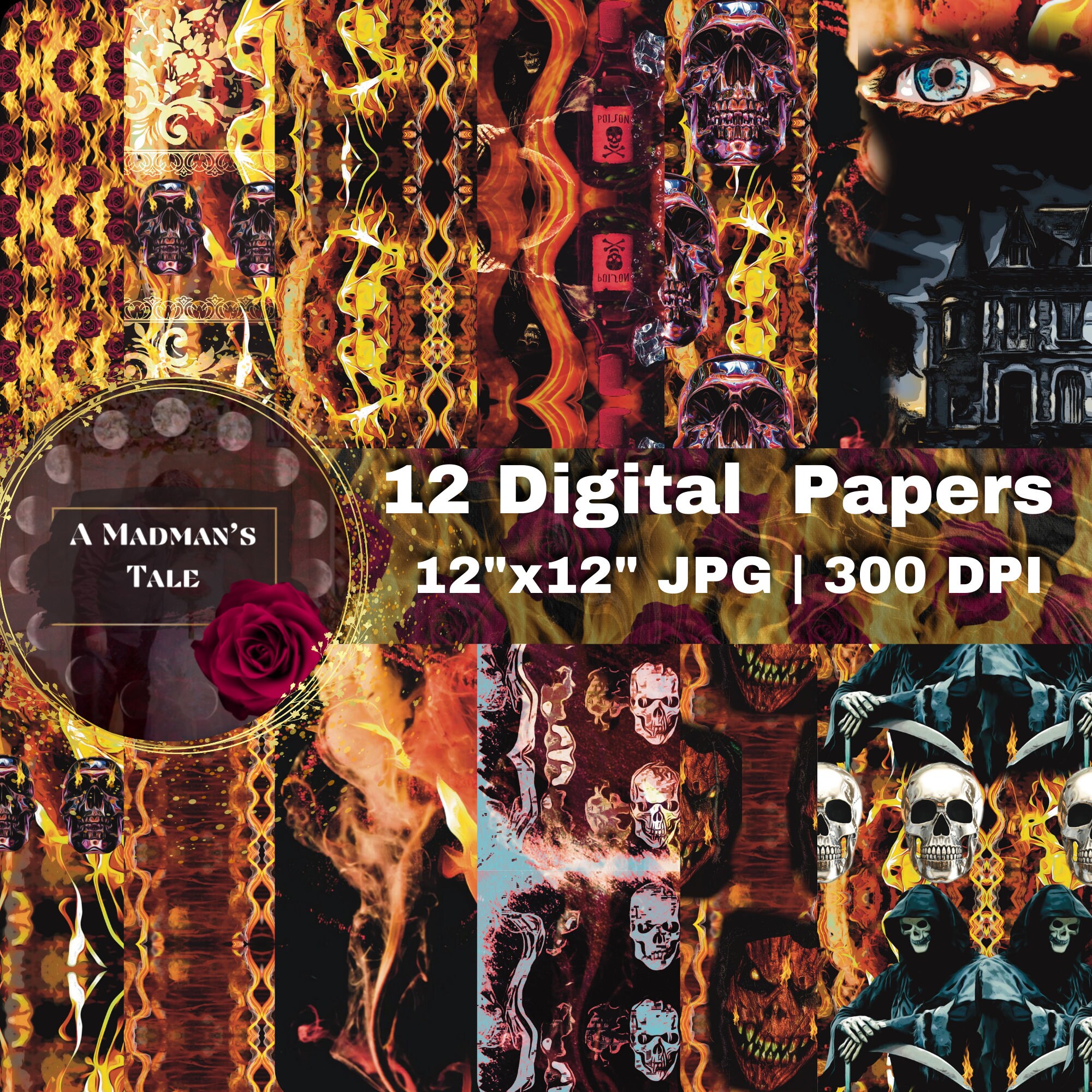 Horror Spooky & Creepy Theme Printable Paper Digital Paper Scrapbook ...