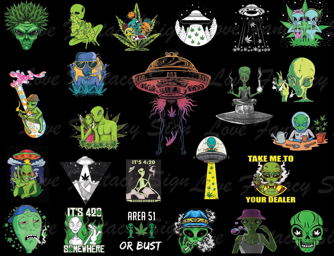 Smoking Alien Weed Png Alien Cannabis Png Alien weed png | Etsy