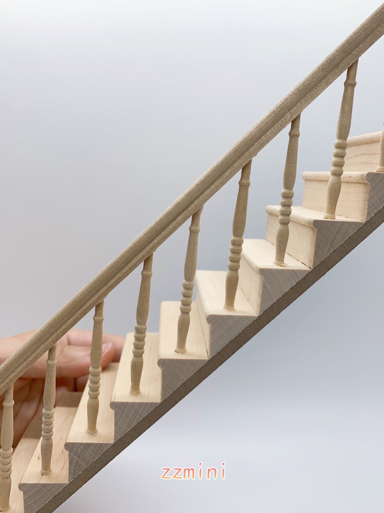 1/12 Dollhouse RIGHT Miniature Staircase Straight Handrail Stair Step ...