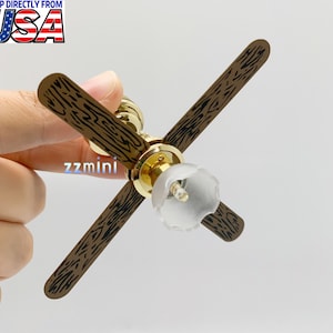 1/12 Dollhouse Miniature Battery Ceiling Fan Light With One Flower and ...