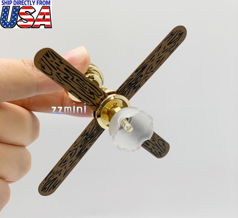 1/12 Dollhouse Miniature Battery Ceiling Fan Light With One Flower and ...