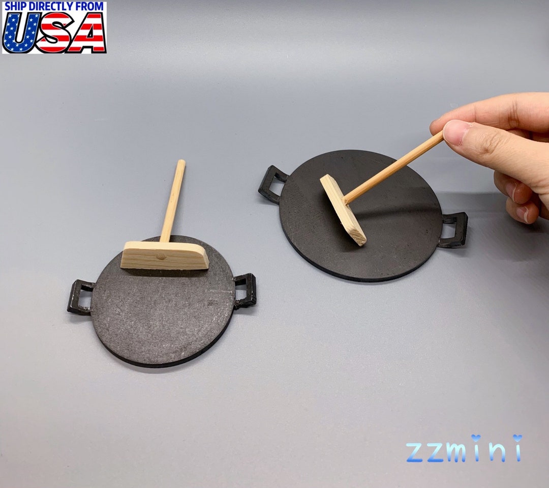 Dollhouse Miniature Real Tiny Crepe Pan With One Free Stick for Mini ...