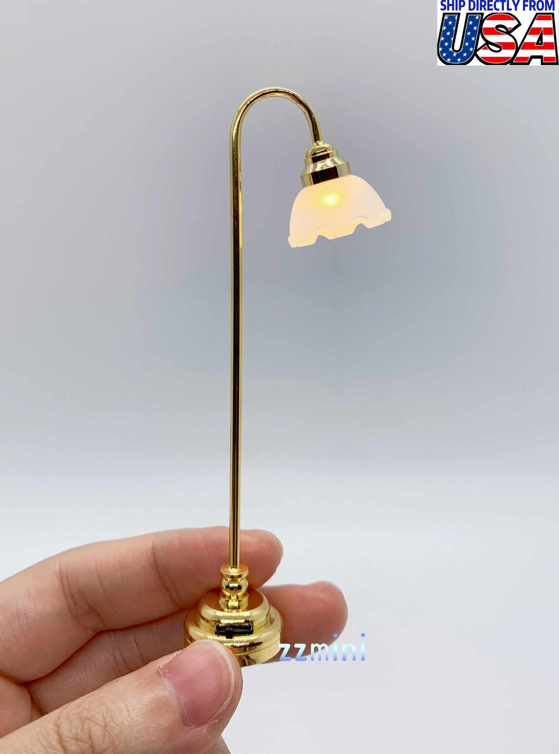 1/12 Dollhouse Miniature Fluted Shade Floor Lamp LED Light Battery Use ...