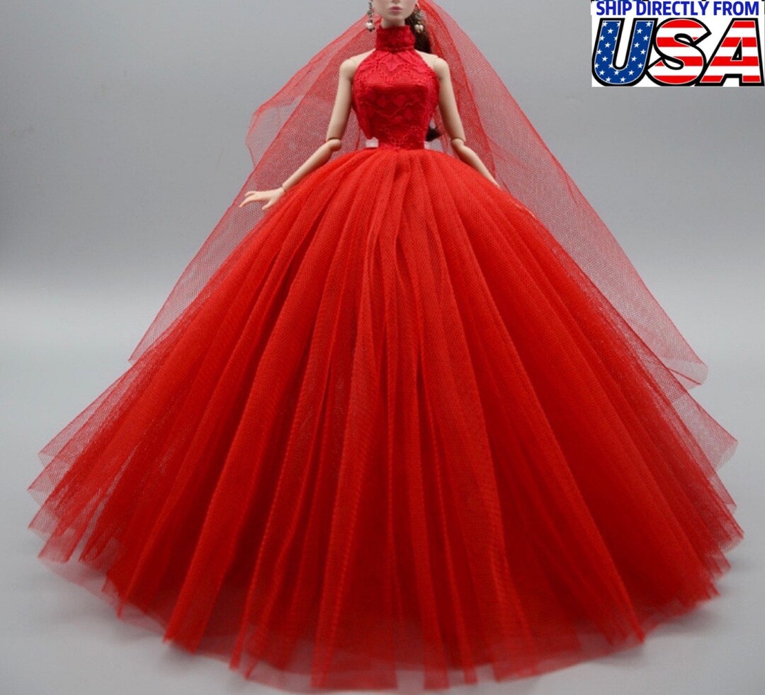 1:6 Fashion Doll Princess Wedding Dress for 11.5in Long Evening Dresses ...