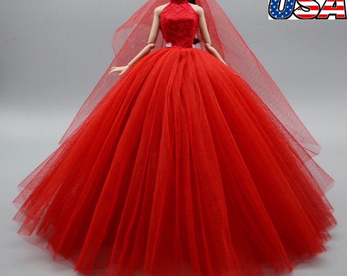 Red Luxury High Quality Dolls Ballgown Prom Dress Wedding Dress Bridal ...