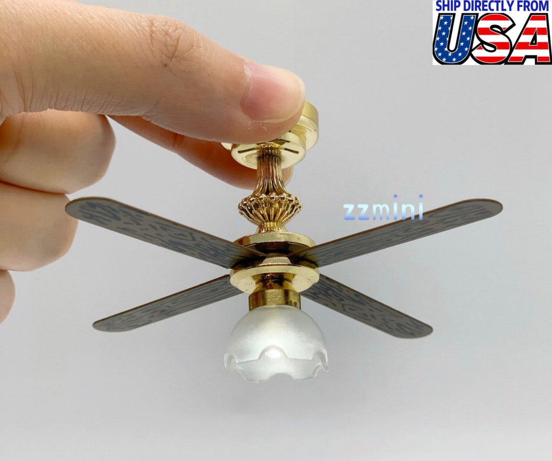1/12 Dollhouse Miniature Battery Ceiling Fan Light With One Flower and ...