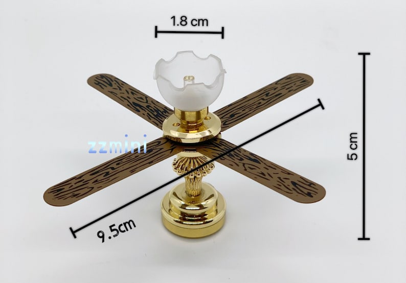 1/12 Dollhouse Miniature Battery Ceiling Fan Light With One Flower and ...