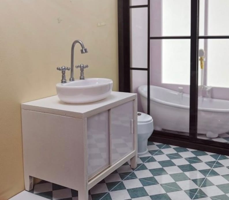 1/6 Dollhouse Miniature Figure Action HANDMADE Sink Washbasin Bathroom ...