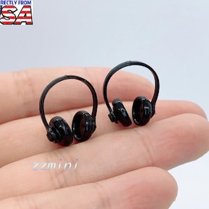 2PCS Dollhouse Miniature Black Plastic Earphone Headset Headphone for ...