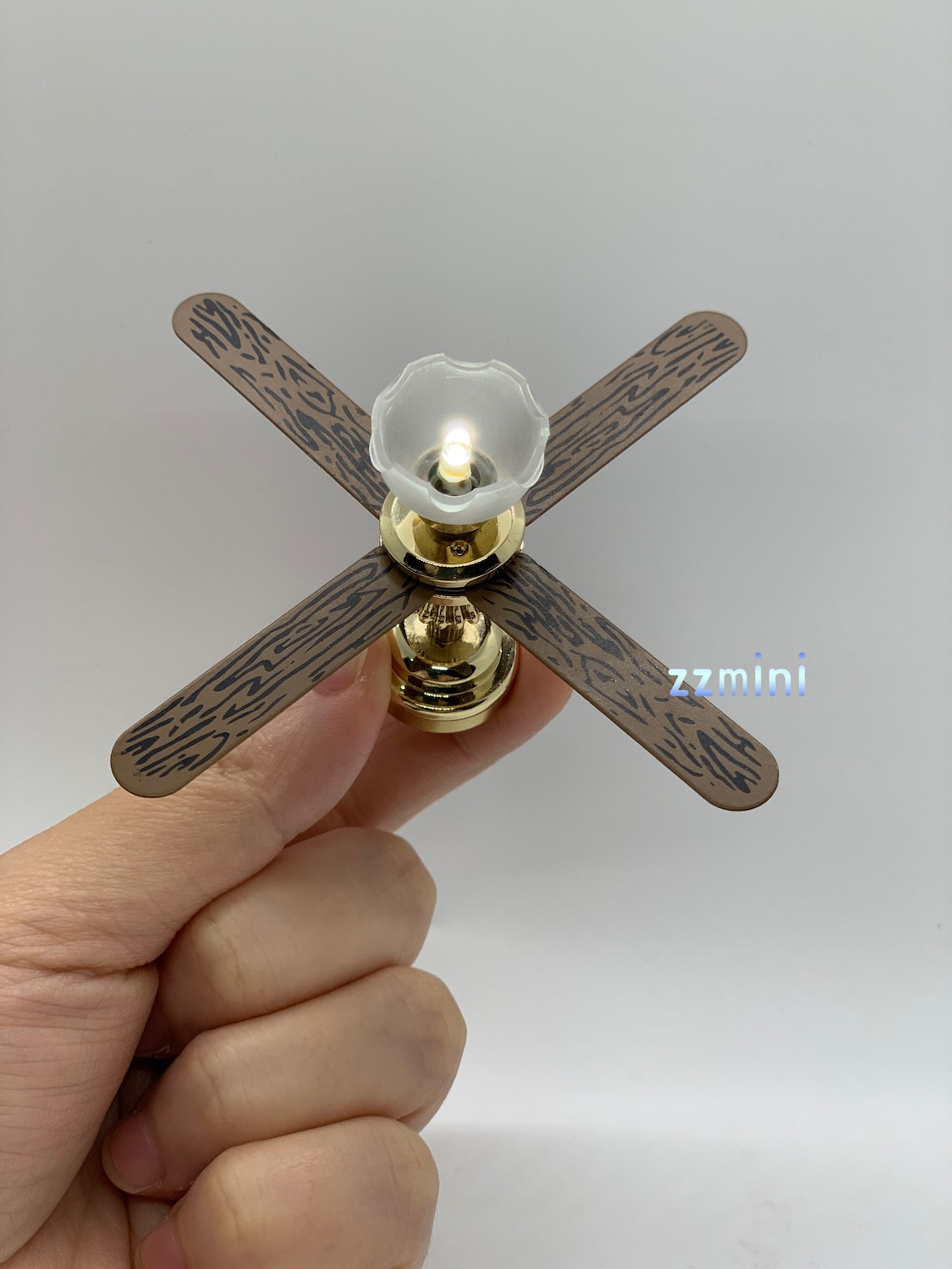 1/12 Dollhouse Miniature Battery Ceiling Fan Light With One Flower and ...