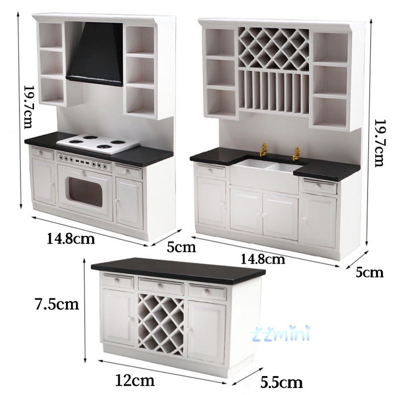 3pcs Dollhouse Miniature Luxury Kitchen Set White Kitchen With - Etsy