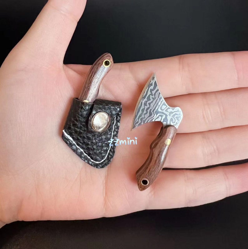 World Smallest Real Miniature Tiny Working Pocket Damascus Steel Axe ...
