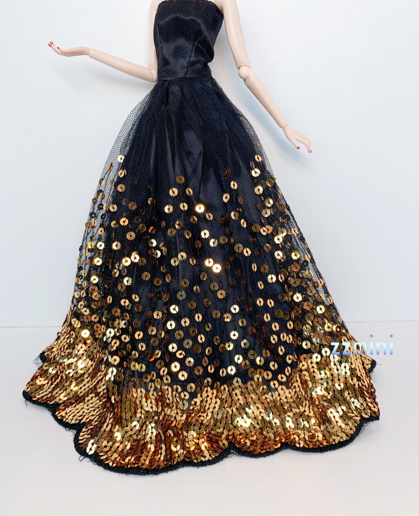 Black Wedding Dress for 11.5inch Fashion Doll Princess Long Evening ...