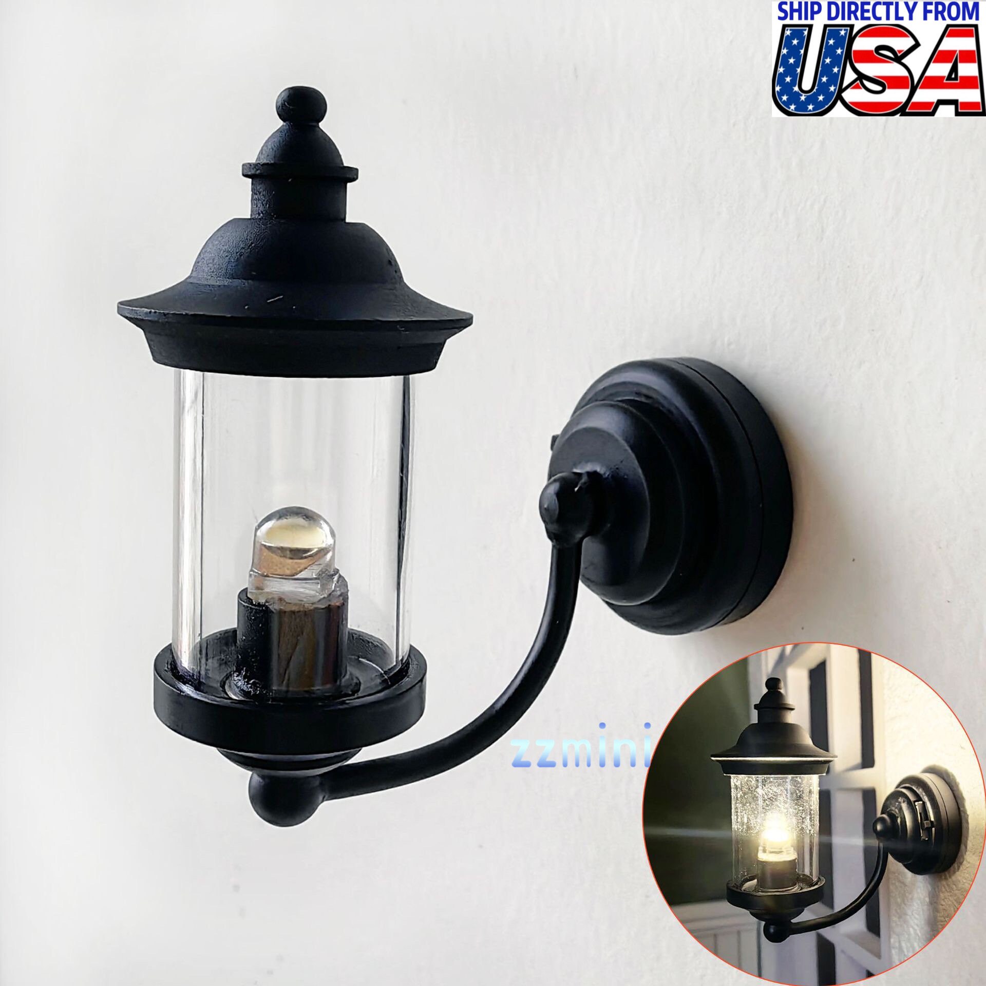 1/12 Dollhouse Miniature Wall Sconce With Glass Shade Hanging LED Light ...