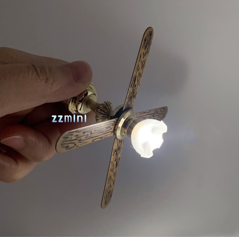 1/12 Dollhouse Miniature Battery Ceiling Fan Light With One Flower and ...