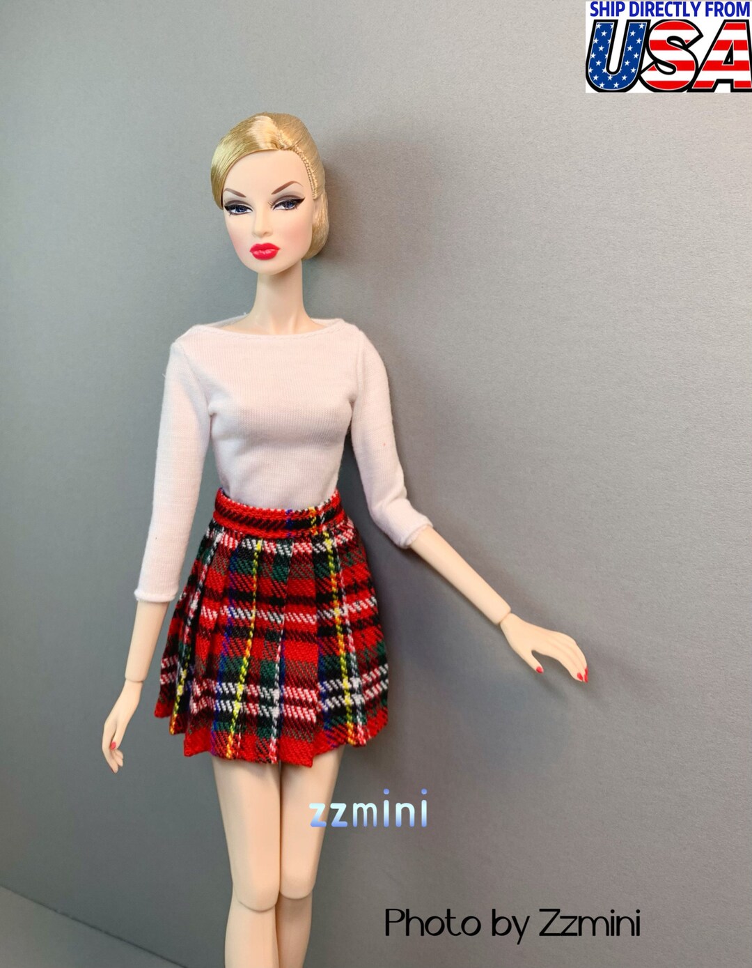 Handmade Red Tartan Pleated Skirt for 11.5inch Fashion Doll Princess ...