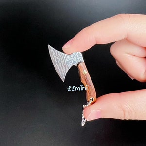 World Smallest Real Miniature Tiny Working Pocket Damascus Steel Axe ...