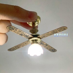 1/12 Dollhouse Miniature Battery Ceiling Fan Light With One Flower and ...