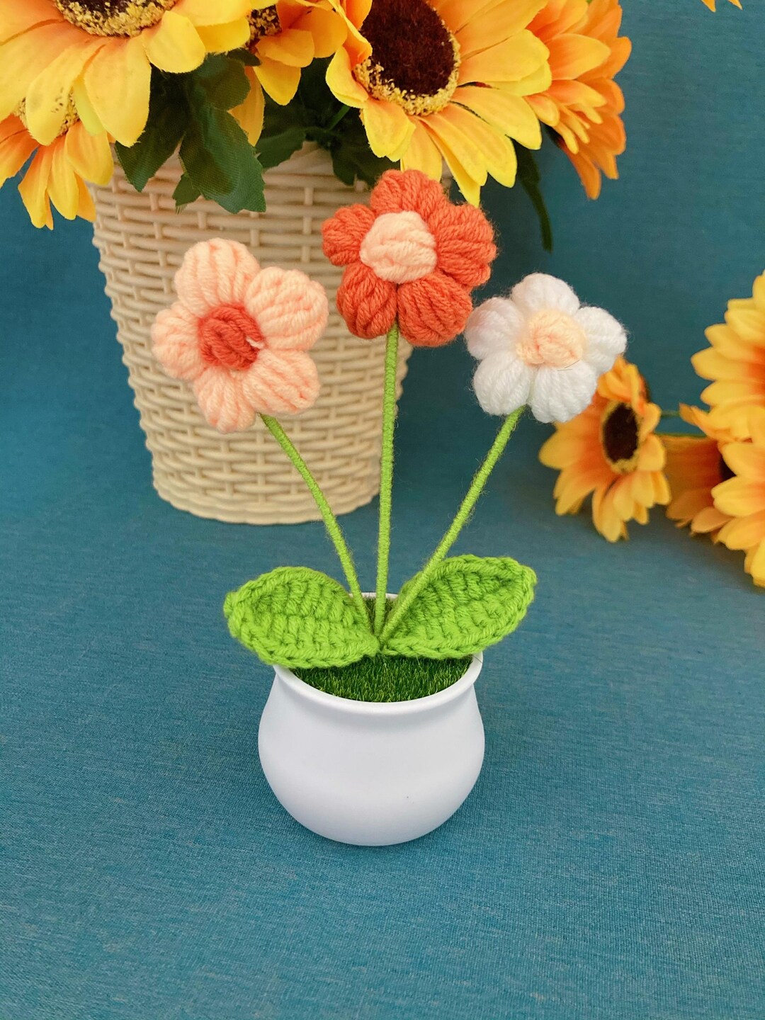 Handmade Crocheted Puff Flower Potted Plant (emotional Support Plant ...