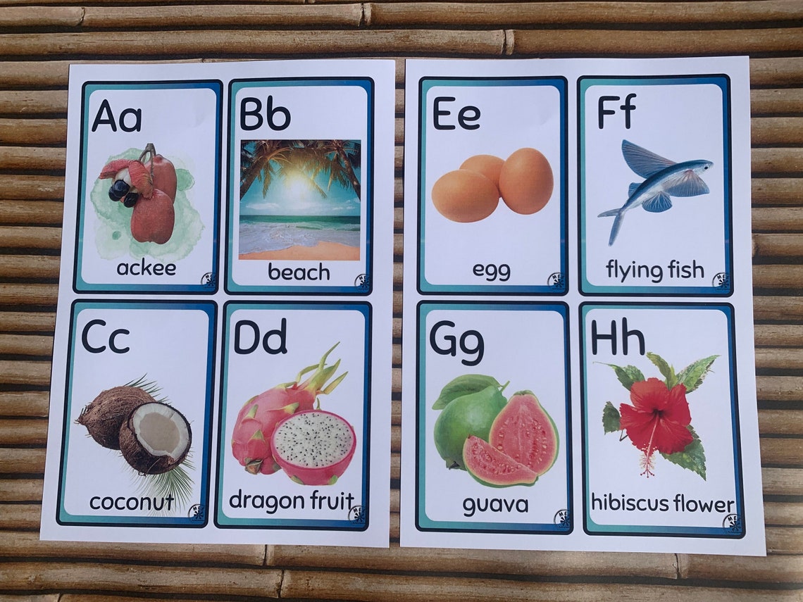 Caribbean Alphabet Flash Cards Pre-school Cards Educational Printable ...