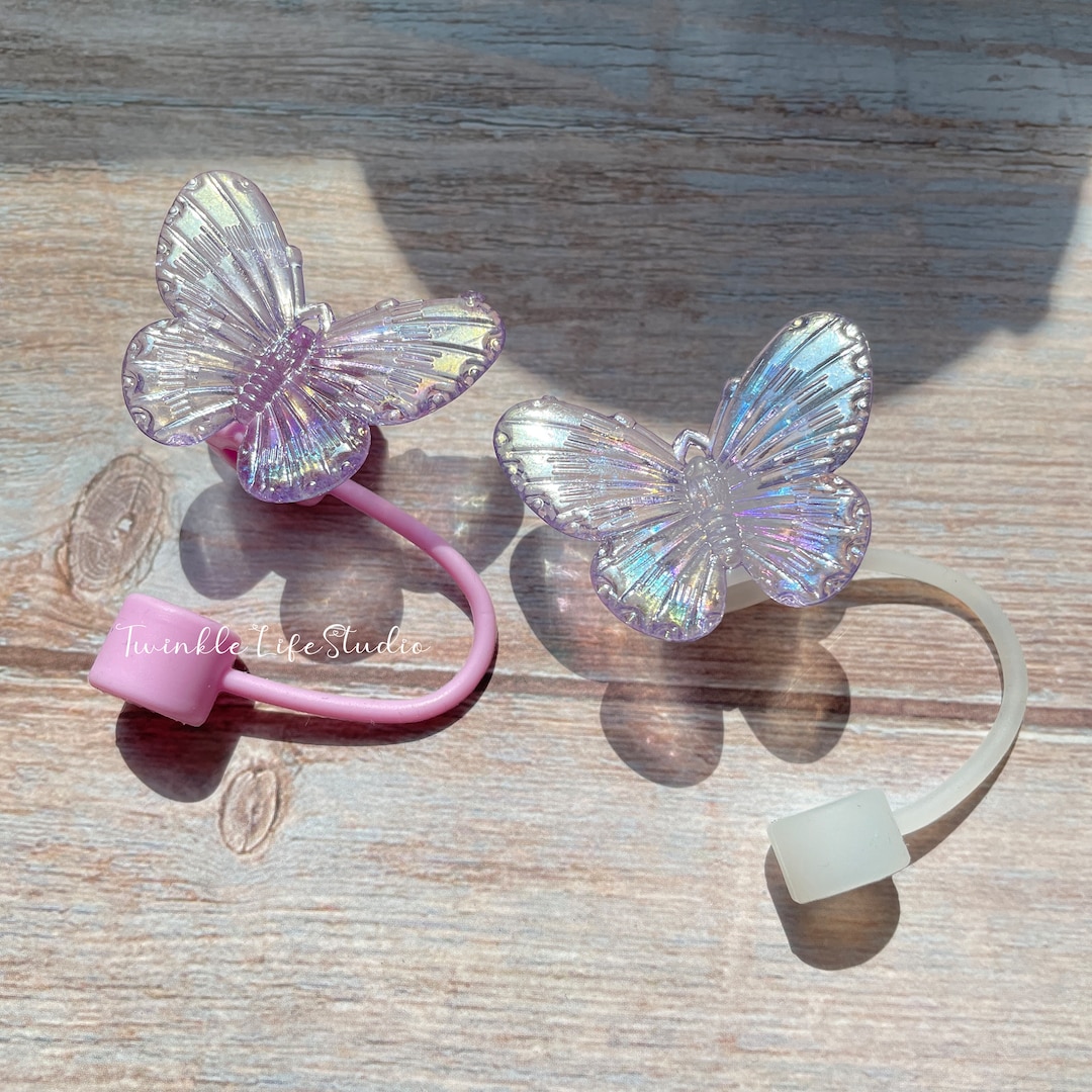 Colorful Purple Butterfly Straw Topper,fantasy Laser Butterfly Straw ...