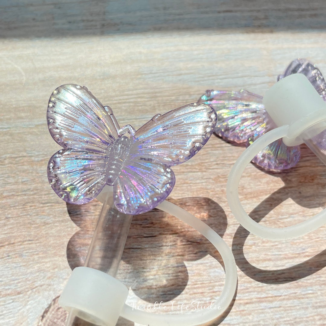 Rainbow Shining Purple Butterfly Straw Topper,fantasy Laser Butterfly ...