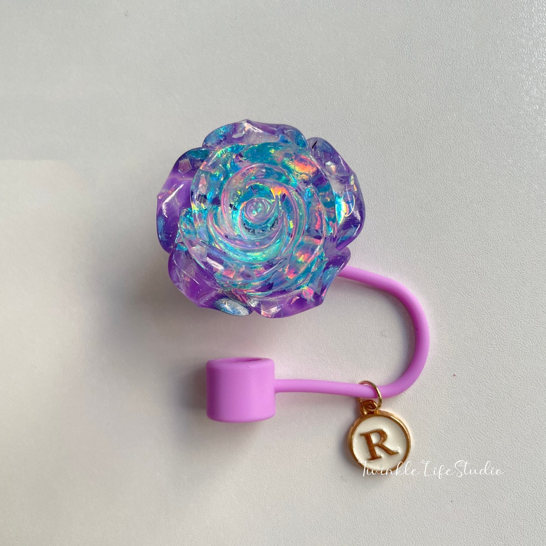 Glittering Gold Foil Purple Flower Straw Topper,elegant Violet Purple ...