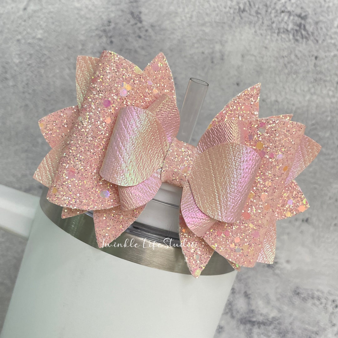 Colorful Mermaid Pink Straw Topper Bow,sparkling Pink Bow Tumbler Straw ...