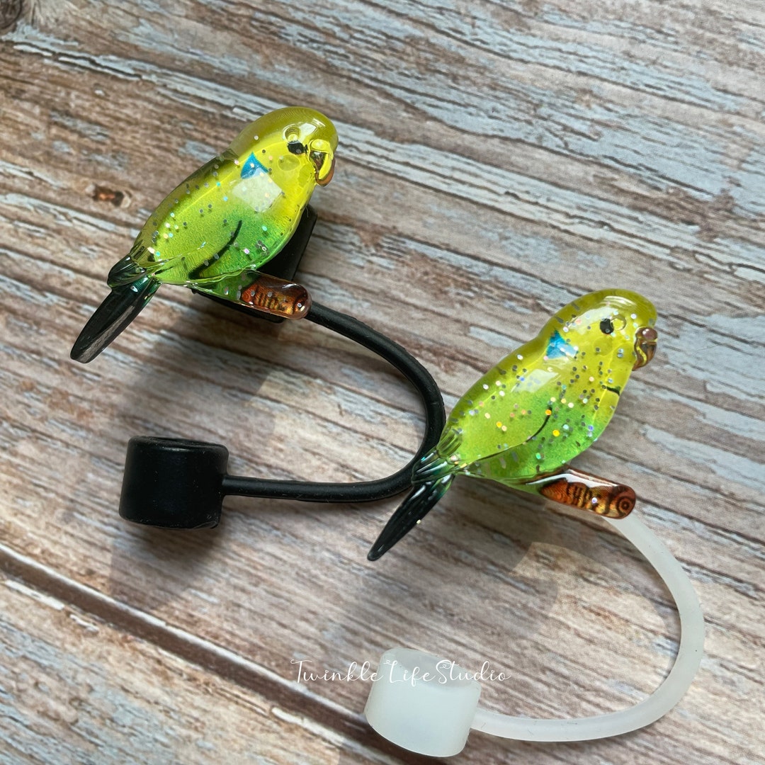 Green Parrot Straw Topper,fun Glitter Shimmer Parrot Straw Cover,cute ...