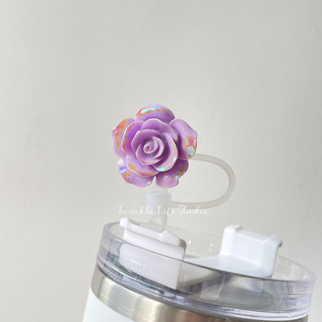 Elegant Purple Rose Straw Topper,colorful Laser Resin Flower Straw ...