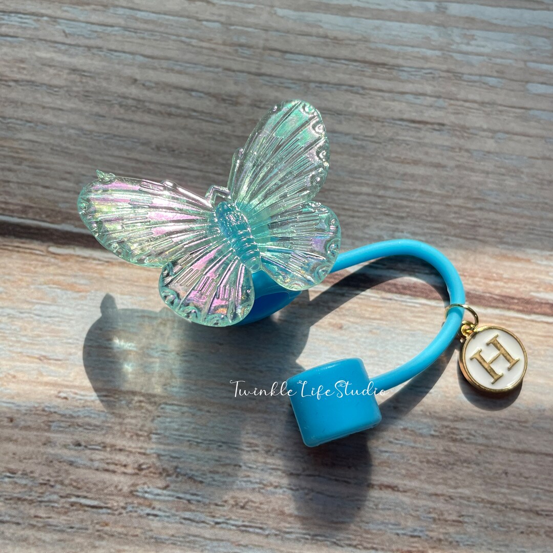 Cute Blue Butterfly Straw Topper,sky Blue Shiny Butterfly Straw Cover ...